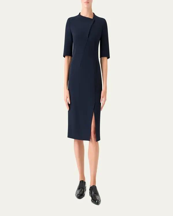 Akris Asymmetric Slit Short-sleeve Midi Dress