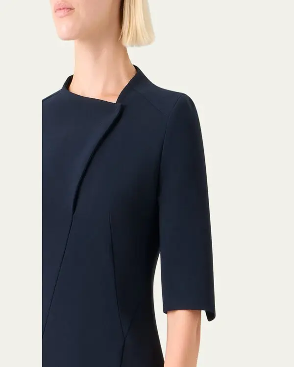 Akris Asymmetric Slit Short-sleeve Midi Dress