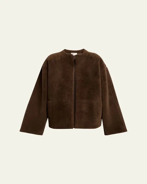 THE ROW Valorin Collarless Shearling Jacket