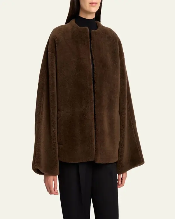 THE ROW Valorin Collarless Shearling Jacket