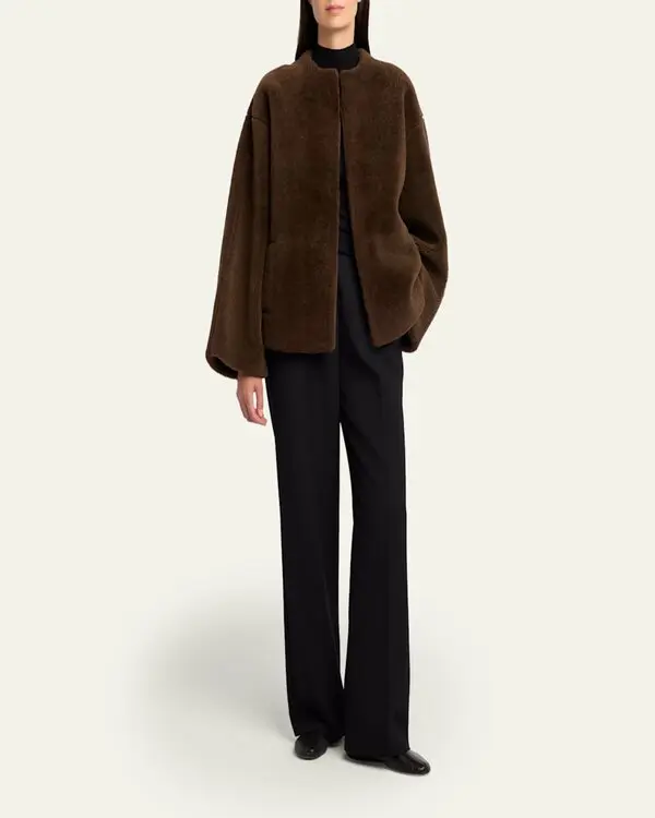 THE ROW Valorin Collarless Shearling Jacket