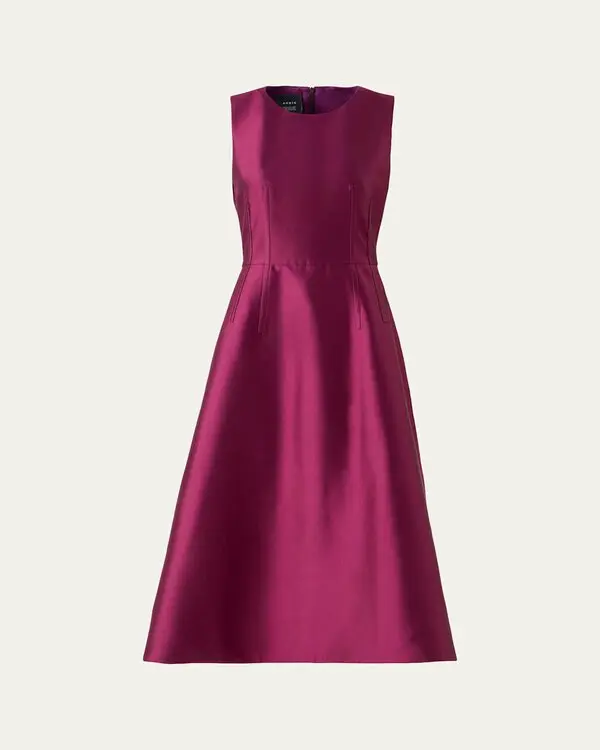 Akris Dupion Sleeveless Silk Shantung Midi Dress - Berry