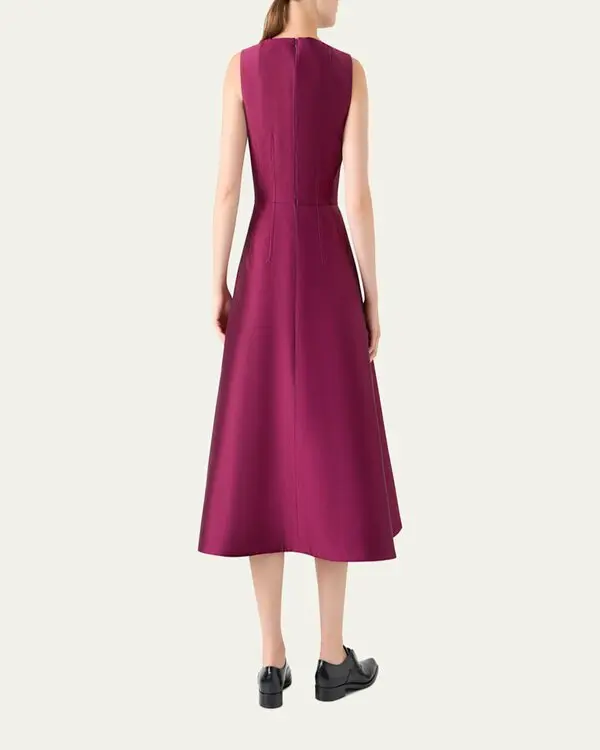 Akris Dupion Sleeveless Silk Shantung Midi Dress - Berry