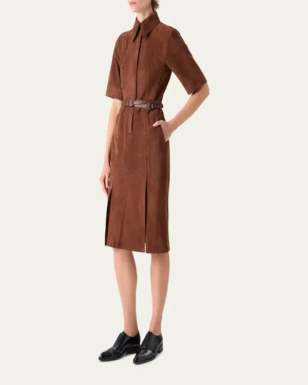Akris Suede Belted Midi Shirtdress