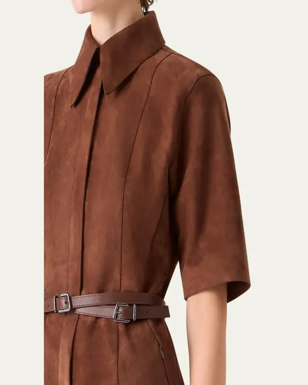 Akris Suede Belted Midi Shirtdress