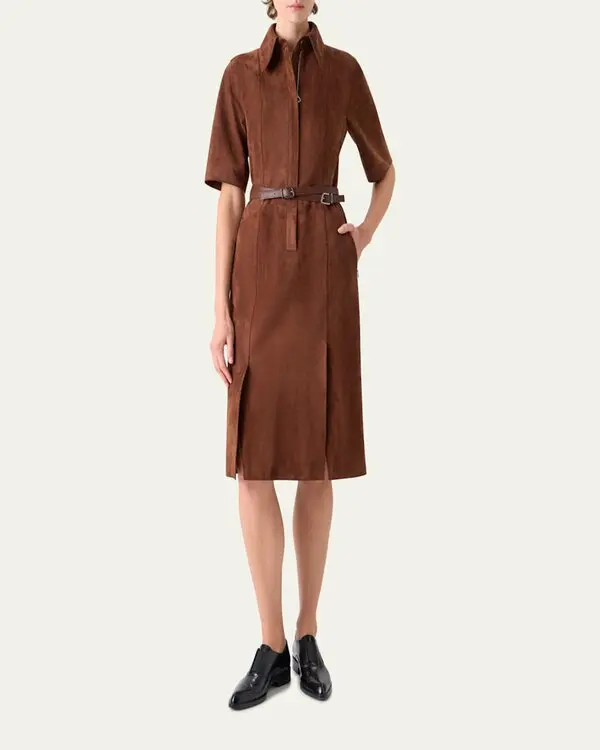 Akris Suede Belted Midi Shirtdress