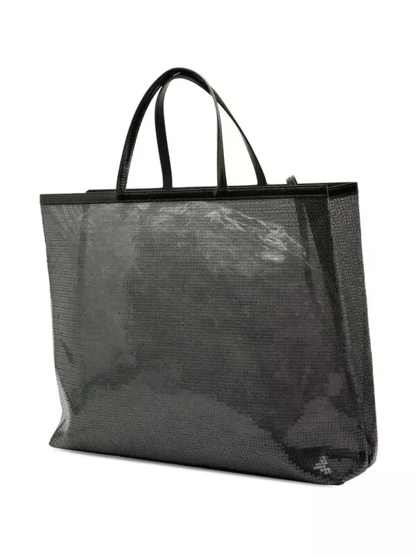 Prada Large Sequined Mesh Logo Tote Bag - Black