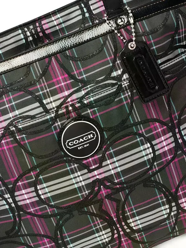 COACH VINTAGE Medium Plaid Leather Tote Bag