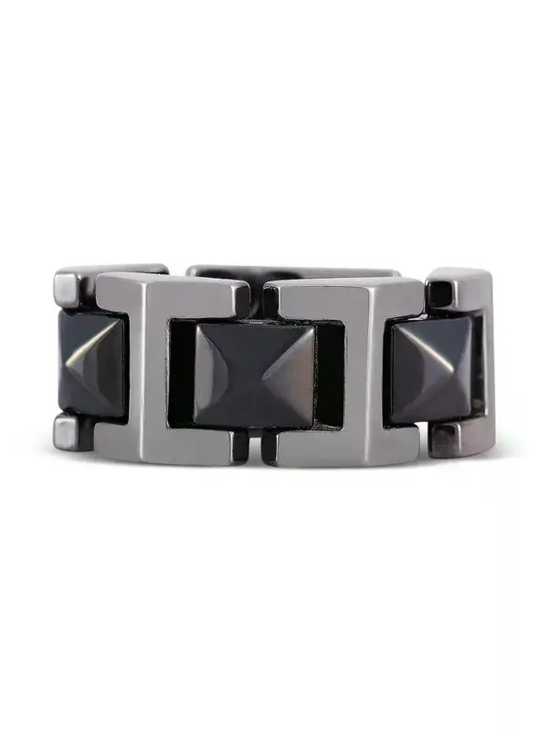 Versace 18k White Gold And Ceramic Logo-engraved Ring - Silver