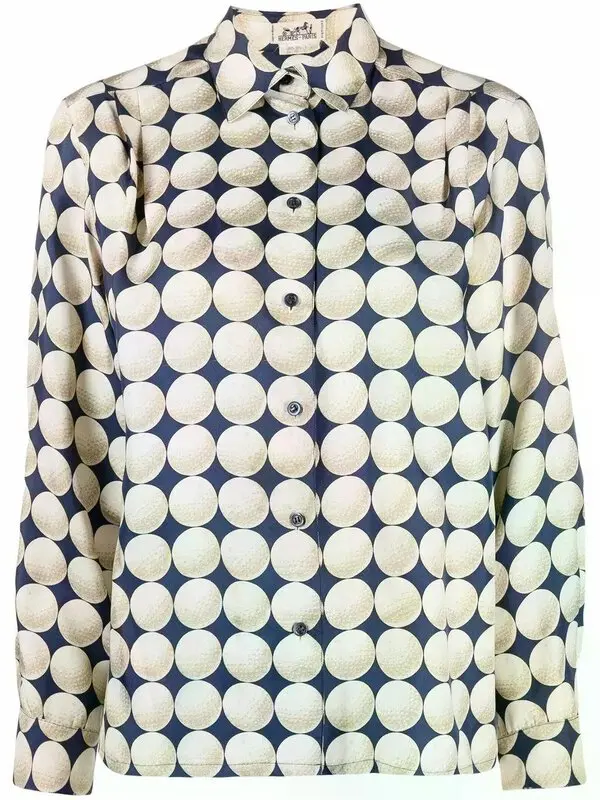 Hermès 1996 Golf Ball-print Silk Shirt - Blue