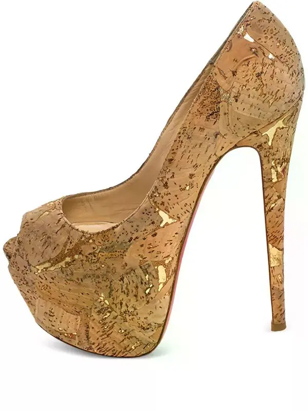 CHRISTIAN LOUBOUTIN Cork-embellished Peep-toe Pumps - Neutrals