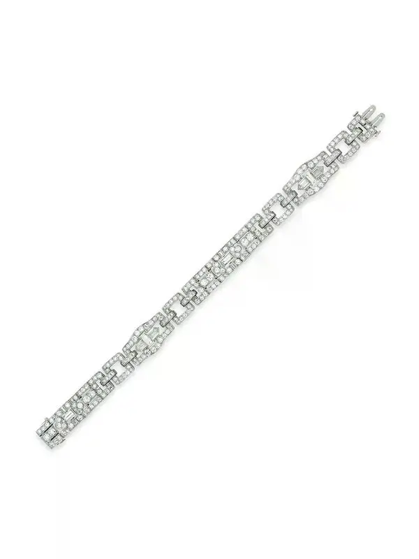 Cartier Platinum Art Deco Diamond Bracelet - Silver