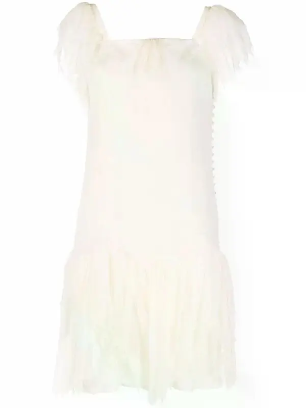 John Galliano 1990s Ruffled Short-sleeved Dress - Neutrals