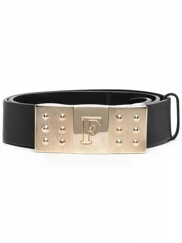 Gianfranco Ferre 1990s Logo Engraved Buckled Leather Belt - Black