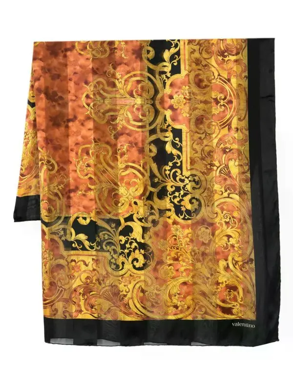 Valentino Garavani 1980s Baroque-print Silk Scarf - Black