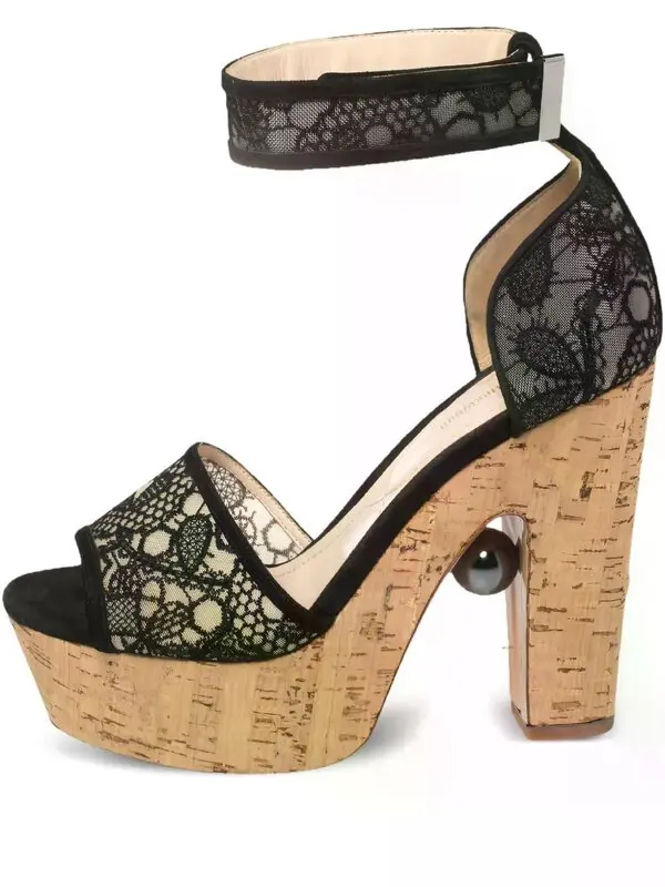 NICHOLAS KIRKWOOD 135mm Maya Lace-embellished Platform Sandals - Black