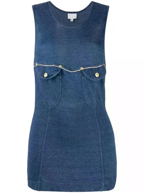 Versace 2000s Flap Pockets Sleeveless Top - Blue