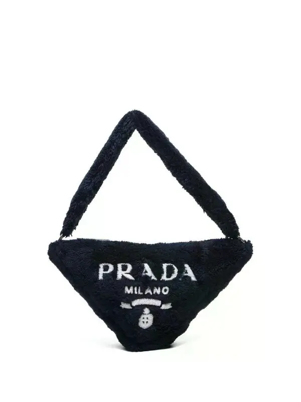 Prada 2000-2020s Terry-cloth Triangle Shoulder Bag - Black