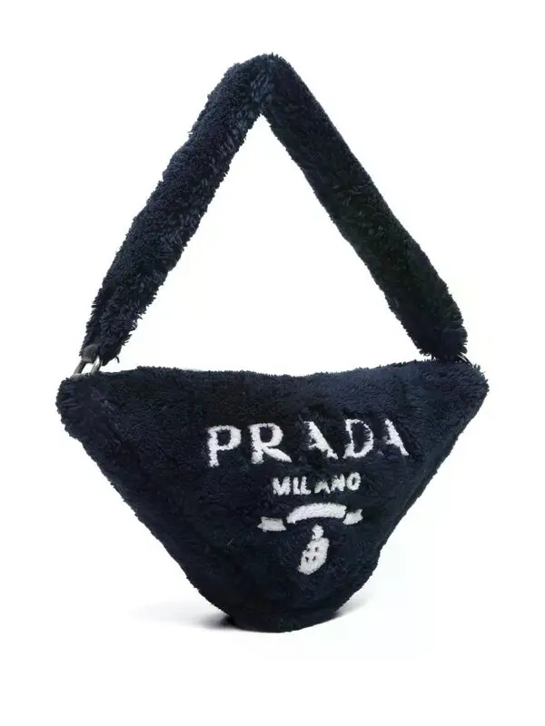 Prada 2000-2020s Terry-cloth Triangle Shoulder Bag - Black