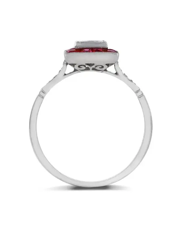 PRAGNELL Platinum Ring With Princess-cut Diamond And Rubies