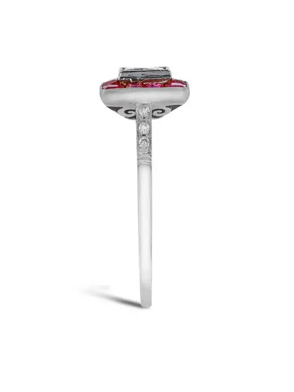 PRAGNELL Platinum Ring With Princess-cut Diamond And Rubies