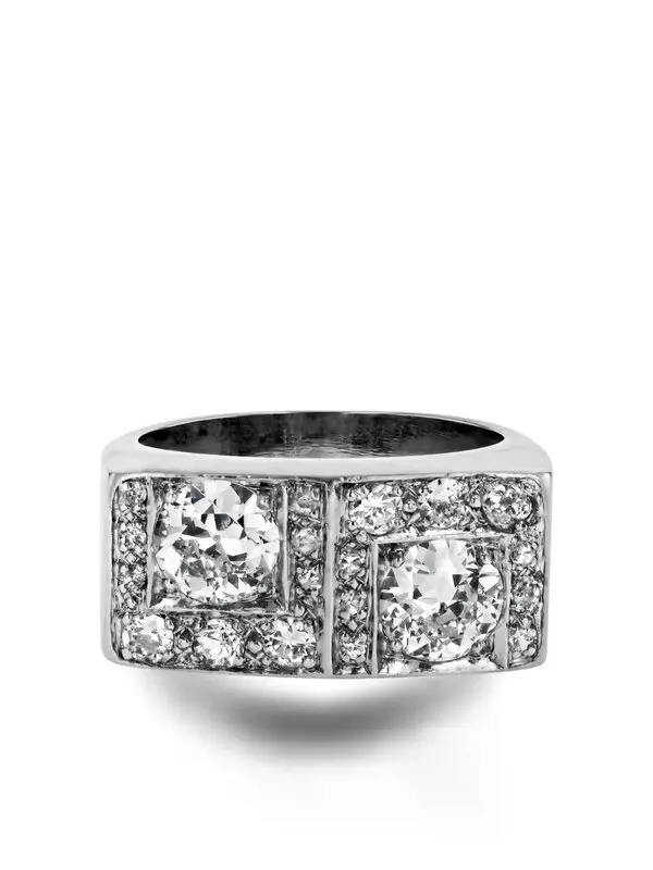 PRAGNELL 18kt White Gold Art Deco Diamond Cocktail Ring - Silver