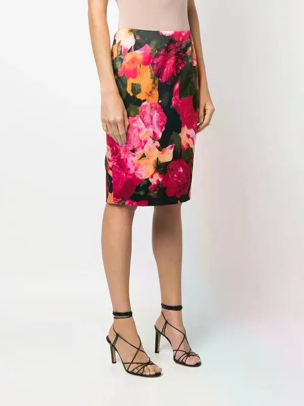 Versace Circa 2000s Rose Print Pencil Skirt