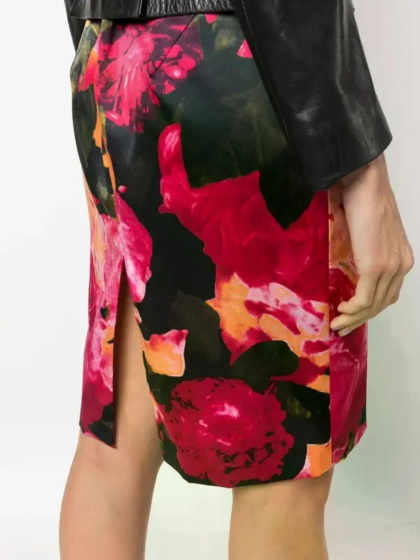 Versace Circa 2000s Rose Print Pencil Skirt