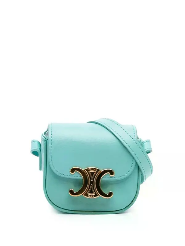 Celine 2021 Leather Triomphe Airpods Case With Strap - Blue