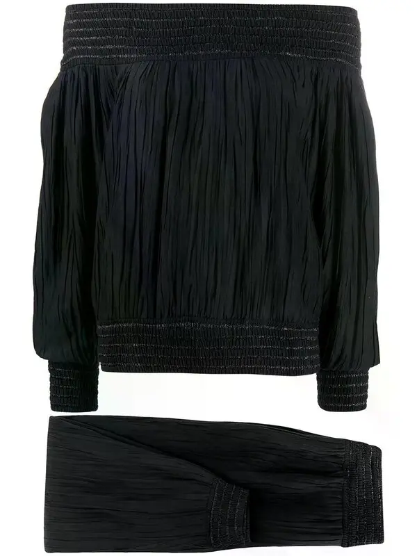 Issey Miyake 1970s Gathered Top And Trousers Set - Black