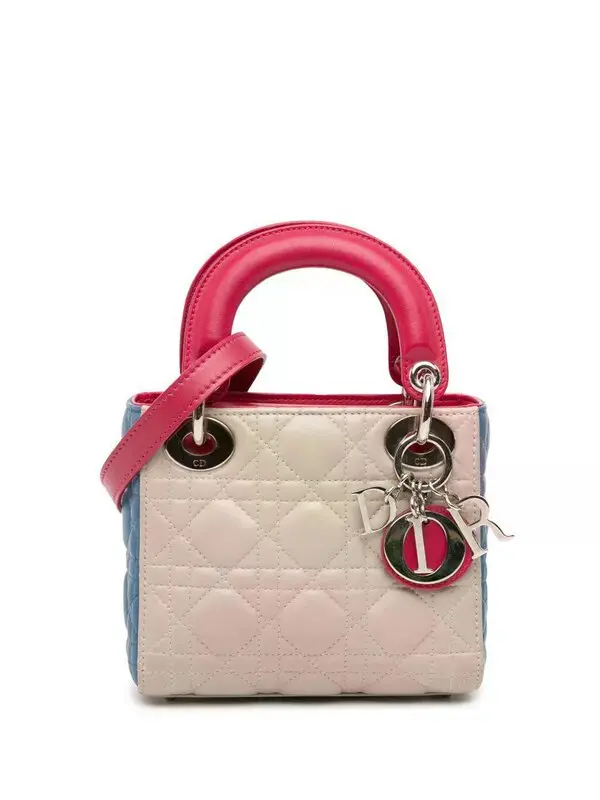 Dior 2014 Mini Tricolor Lambskin Cannage Lady Satchel - Brown