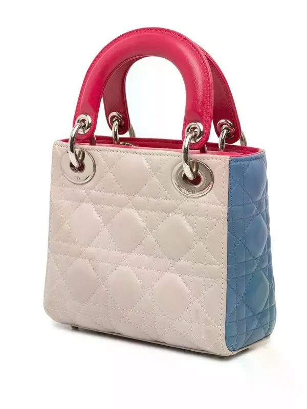 Dior 2014 Mini Tricolor Lambskin Cannage Lady Satchel - Brown
