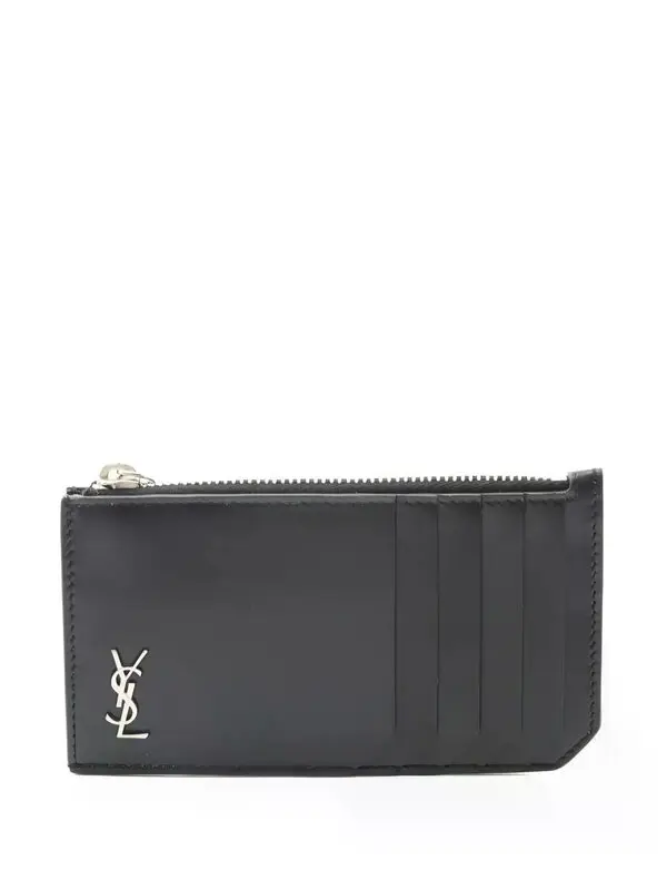 Saint Laurent 2020s Monogram Zip Leather Card Holder - Black