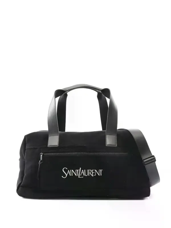 Saint Laurent Logo-embroidered Leather Duffle Bag - Black