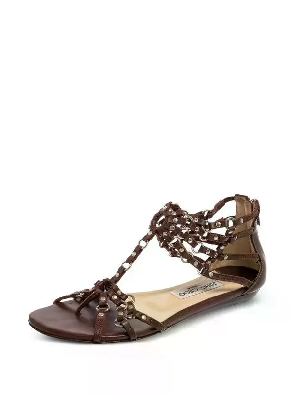 JIMMY CHOO Calf Leather Studded Gladiator Flat Sandals