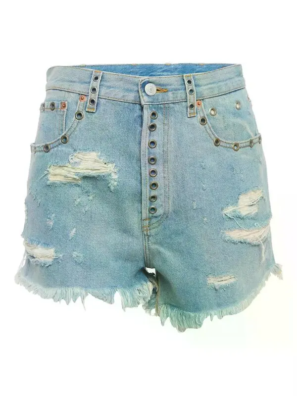 Gucci Distressed Denim Shorts With Stud Detail