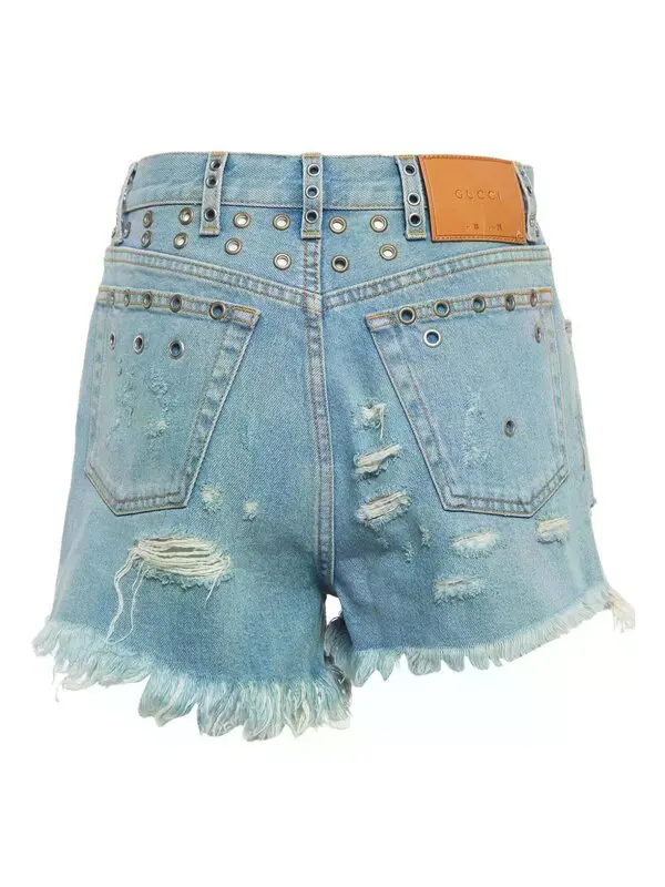 Gucci Distressed Denim Shorts With Stud Detail