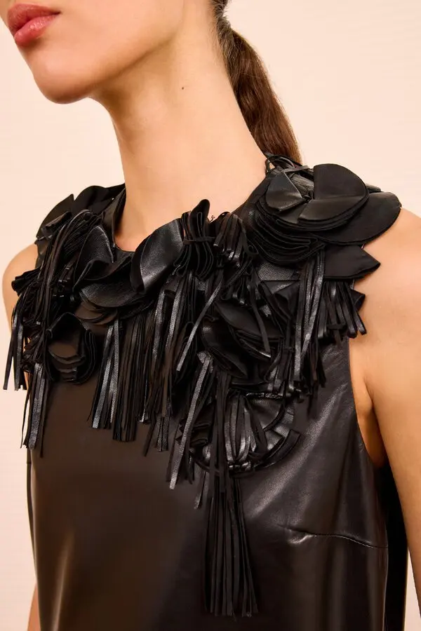 Ulla Johnson Marlowe Floral Applique Leather Top - Noir