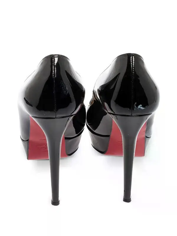 CHRISTIAN LOUBOUTIN Leather Round Toe Platform Stiletto Heel Pumps - Black