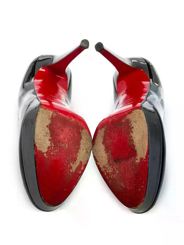 CHRISTIAN LOUBOUTIN Leather Round Toe Platform Stiletto Heel Pumps - Black