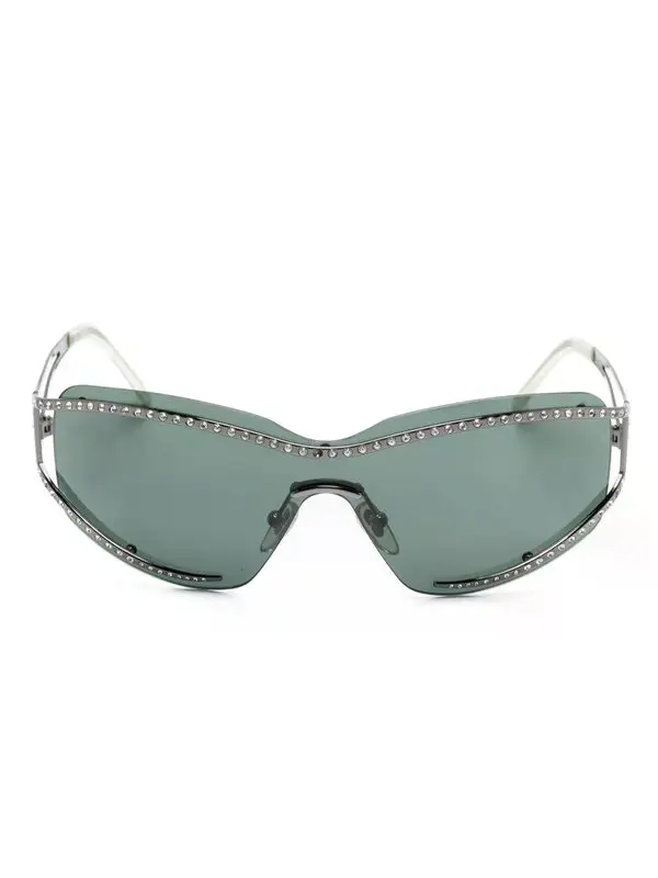FERRAGAMO Crystal-embellished Shield-frame Sunglasses - Black