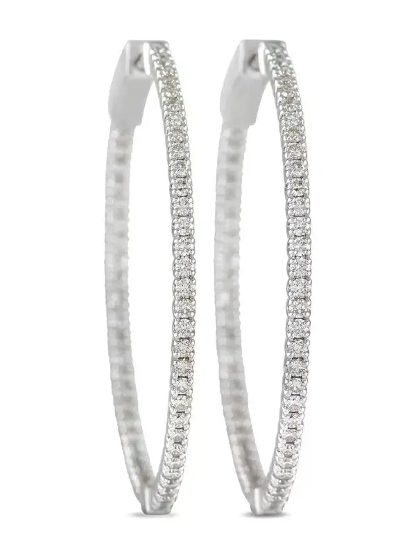 LB EXCLUSIVE 14k White Gold 1.34 Ct. Diamond Hoop Earrings - Silver