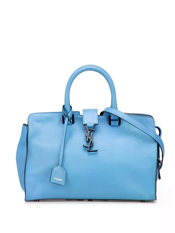 Saint Laurent Small Leather Monogram Cabas Satchel - Blue