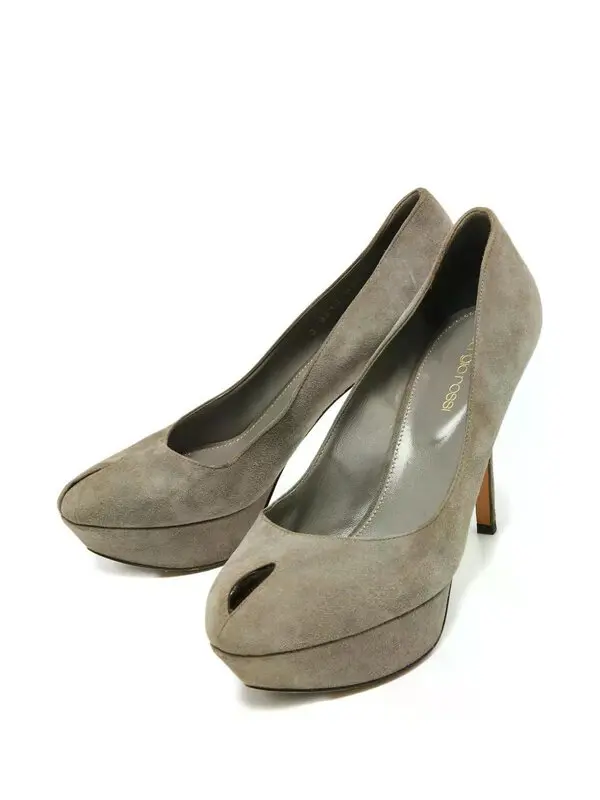 SERGIO ROSSI 105mm Leather Heeled Pumps - Grey