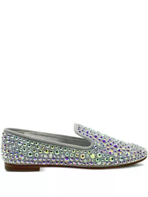 GIUSEPPE ZANOTTI Crystal Embellished Suede Loafers - Grey