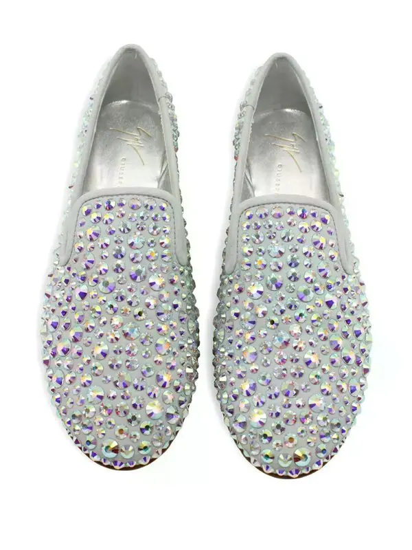 GIUSEPPE ZANOTTI Crystal Embellished Suede Loafers - Grey