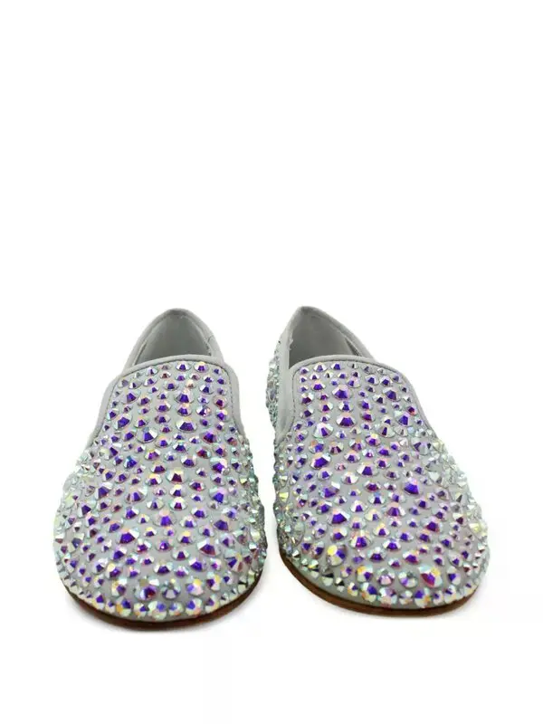 GIUSEPPE ZANOTTI Crystal Embellished Suede Loafers - Grey