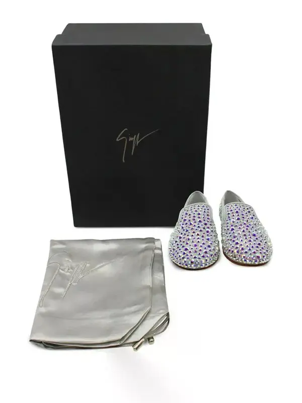 GIUSEPPE ZANOTTI Crystal Embellished Suede Loafers - Grey