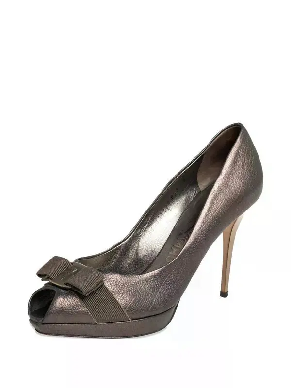 FERRAGAMO 105mm Vara Bow Detail Peep Toe Pumps