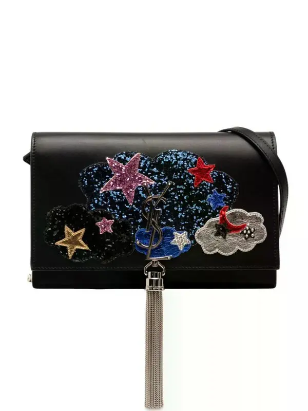 Saint Laurent 2016 Calfskin Cloud Star Applique Classic Monogram Kate Tassel Wallet On Chain Crossbody Bag - Black